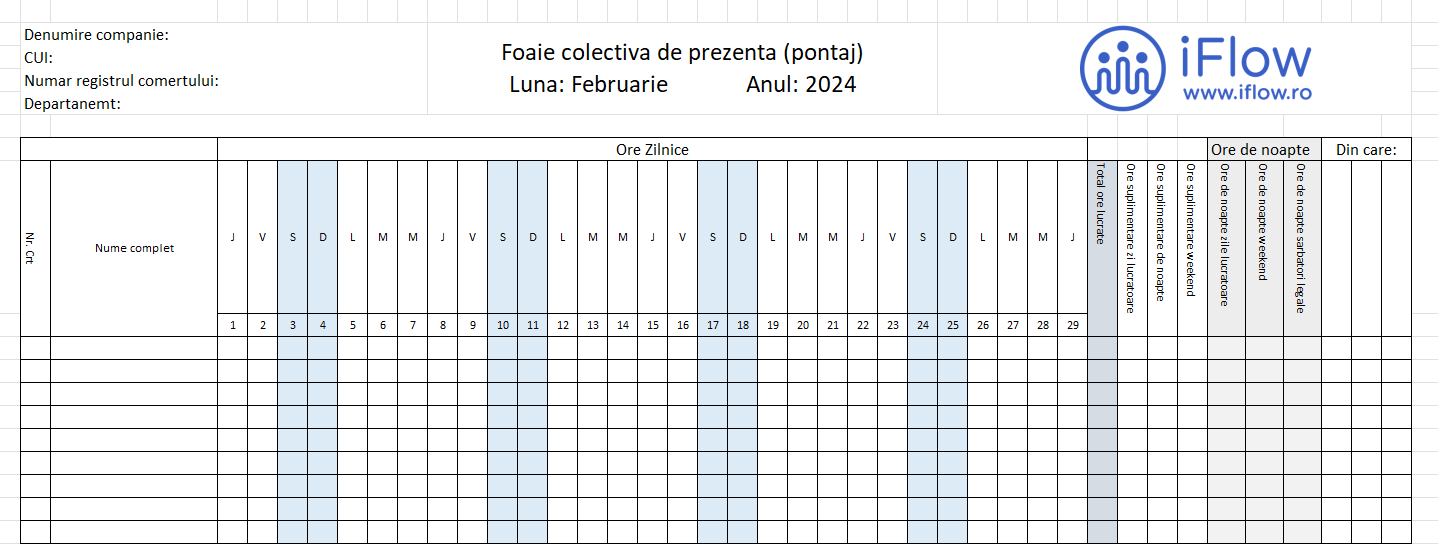 Model pontaj simplu - Februarie 2024