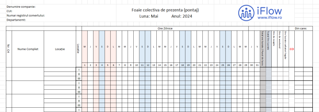 Model pontaj pe locații – Mai 2024 - Model Pontaj