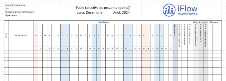 Model pontaj simplu – Decembrie 2024 - Model Pontaj